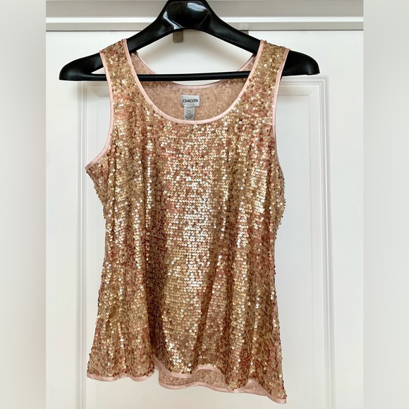 Chico's | Tops | Chicos Sparkly Rose Gold Sequin Tank Size 3 | Poshmark